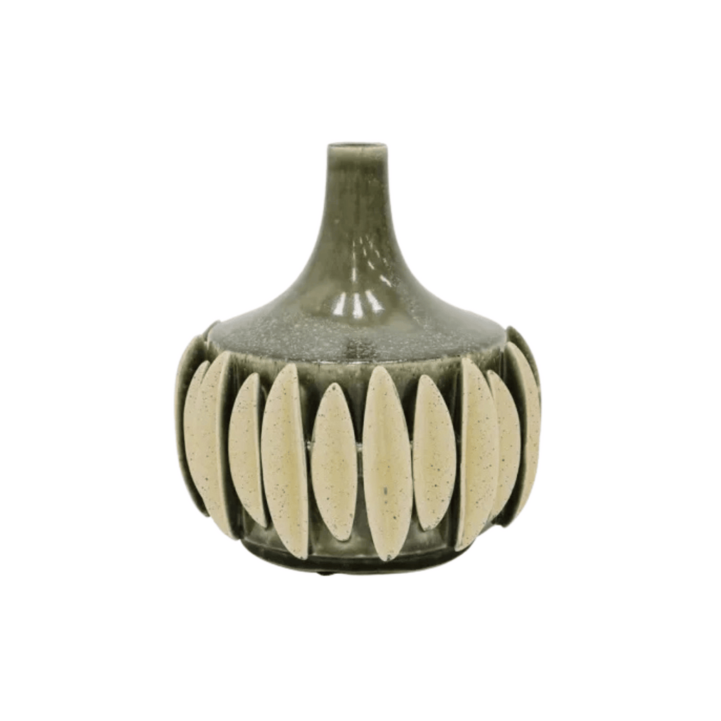 Melia 3D Ceramic Vase in Dark Olive and Natural Accents | Tauranga ...