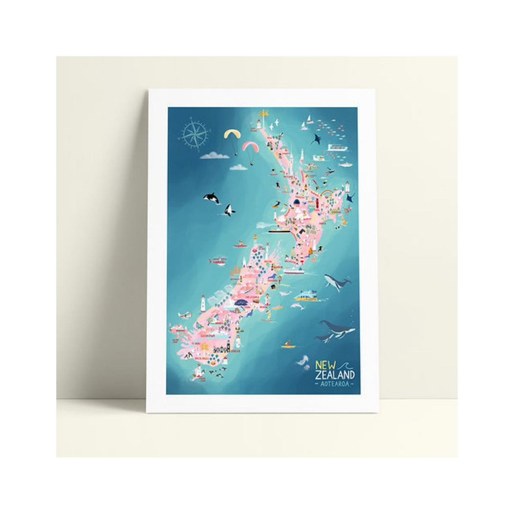 A1 Print of NZ Map in Pink | FURNISH