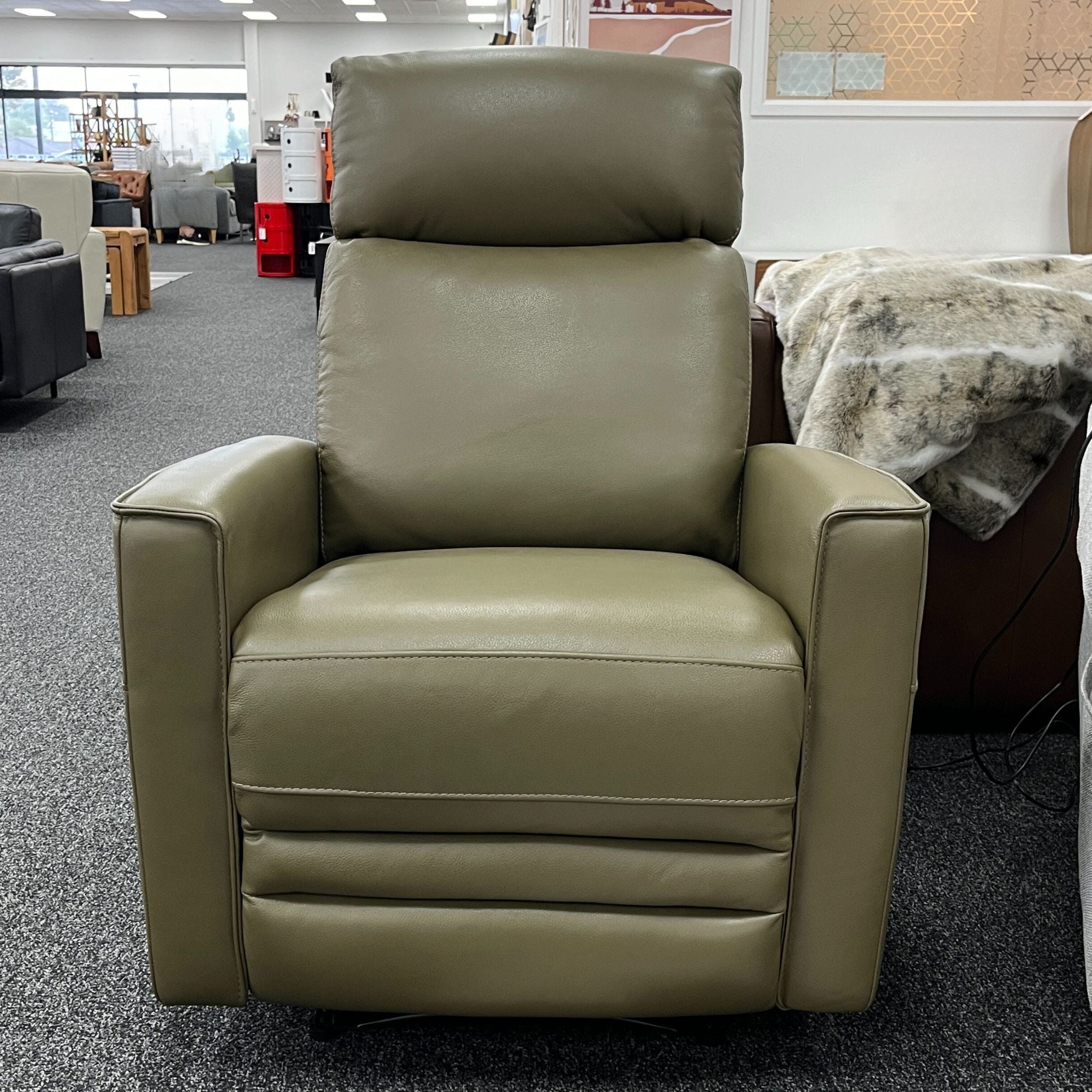 Nice Power Recliner with Power Headrest in Urban Sofa Lia Green Full Grain Leather FURNISH